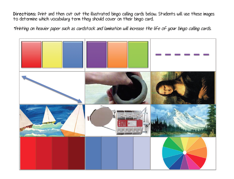 Visual Art Bingo – Art with Mrs. Nguyen