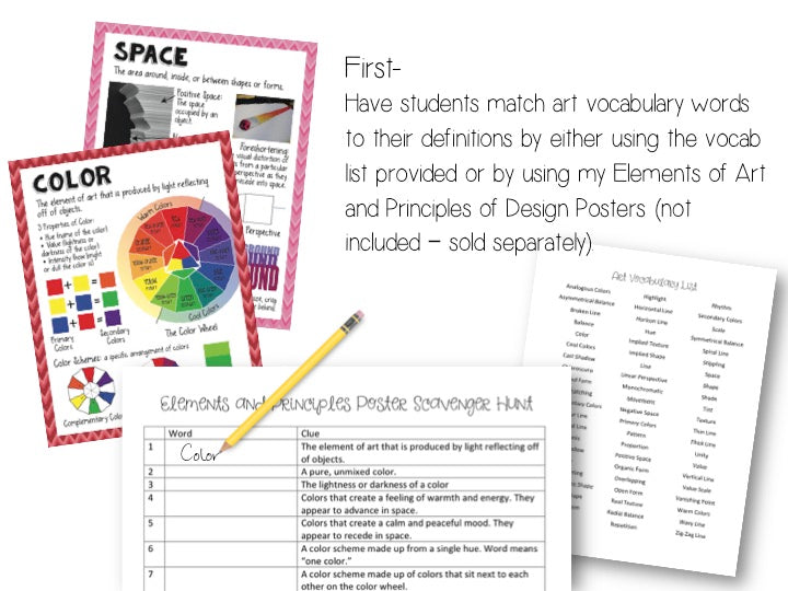 Elements and Principles Art Vocabulary Scavenger Hunt and Jeopardy Gam ...